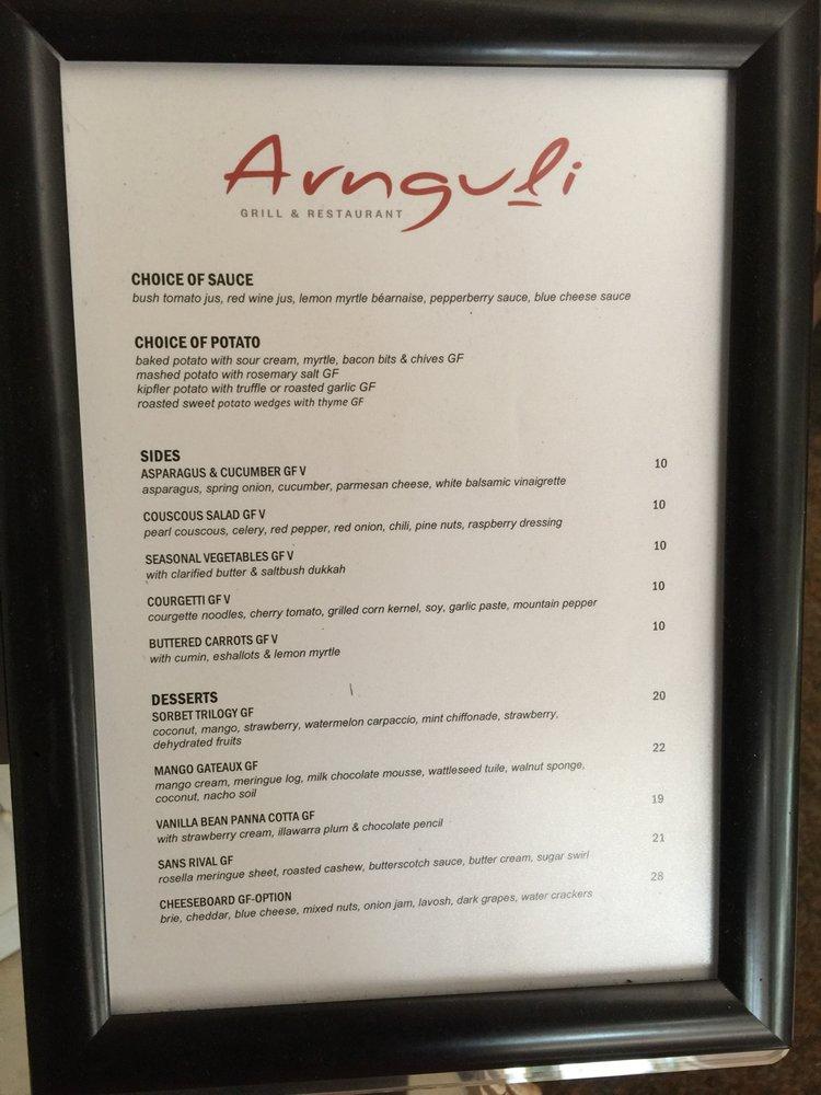 Menu at Arnguli Grill & Restaurant, Yulara