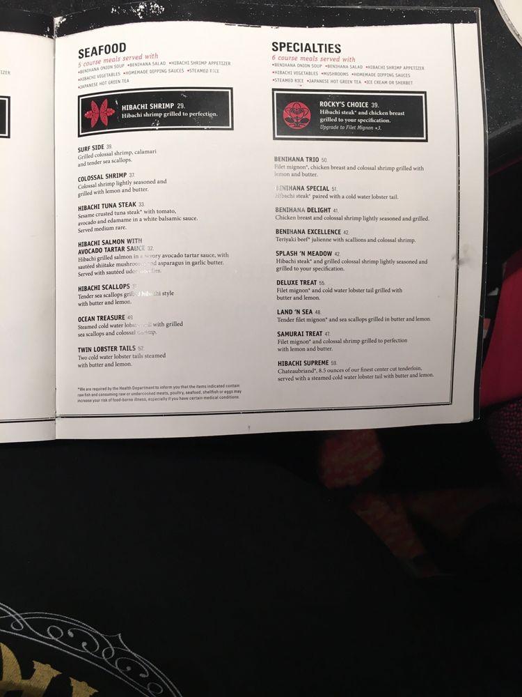 Menu at Benihana restaurant, Las Vegas, Paradise Rd