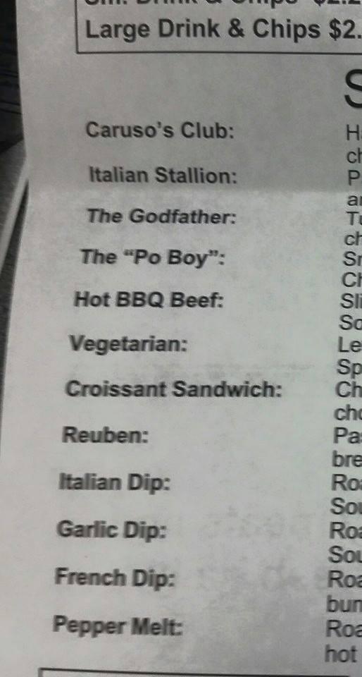 Menu at Caruso's Deli restaurant, Salt Lake City