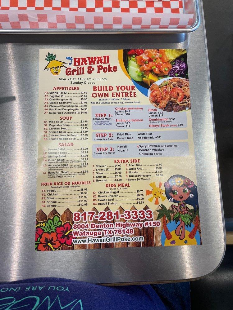 Menu at Hawaii Grill & Poke restaurant, Watauga