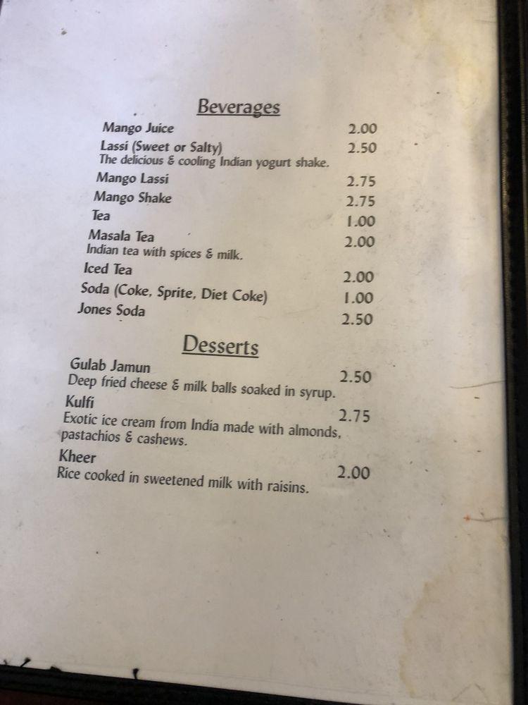 Menu at Kashmir Indian Restaurant, Louisville, Bardstown Rd