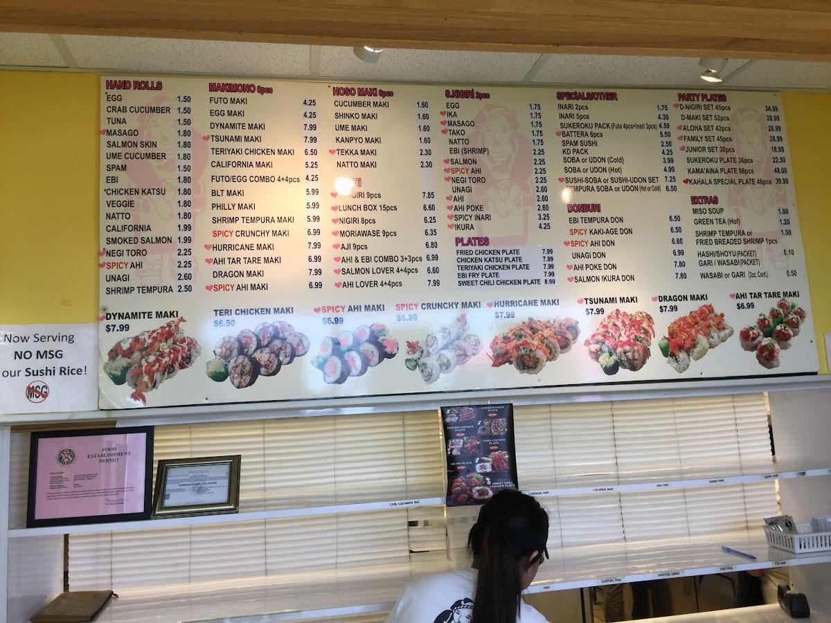 Menu at Kozo Sushi restaurant, Honolulu, S King St