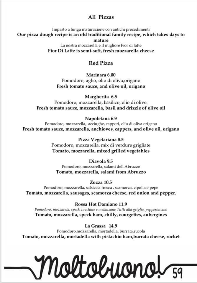 Menu at Moltobuono!59 restaurant, Bristol