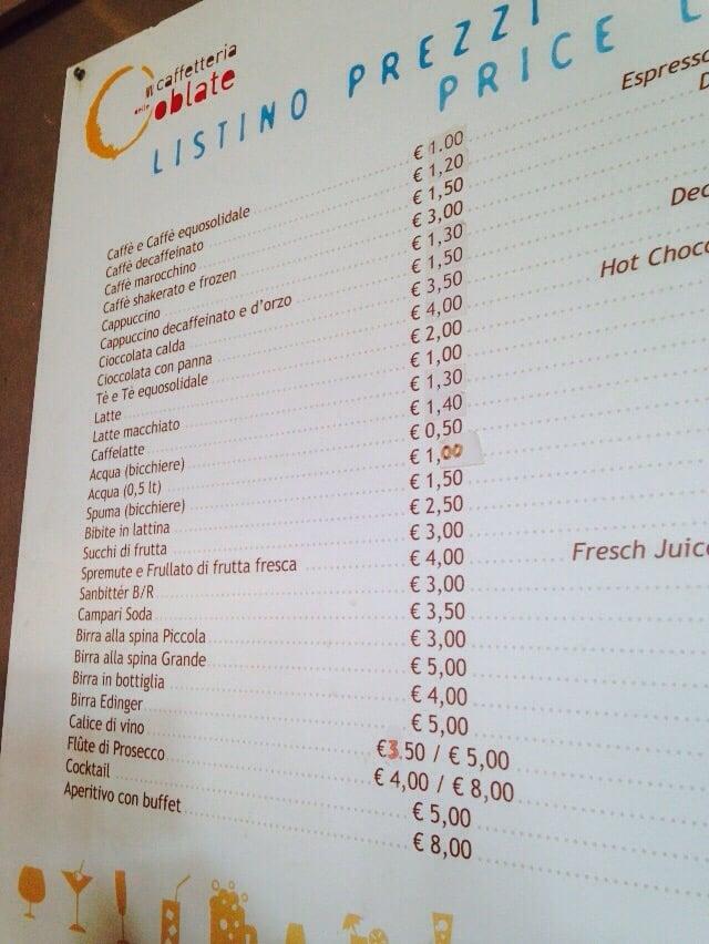 Menu da Caffetteria delle Oblate, Firenze