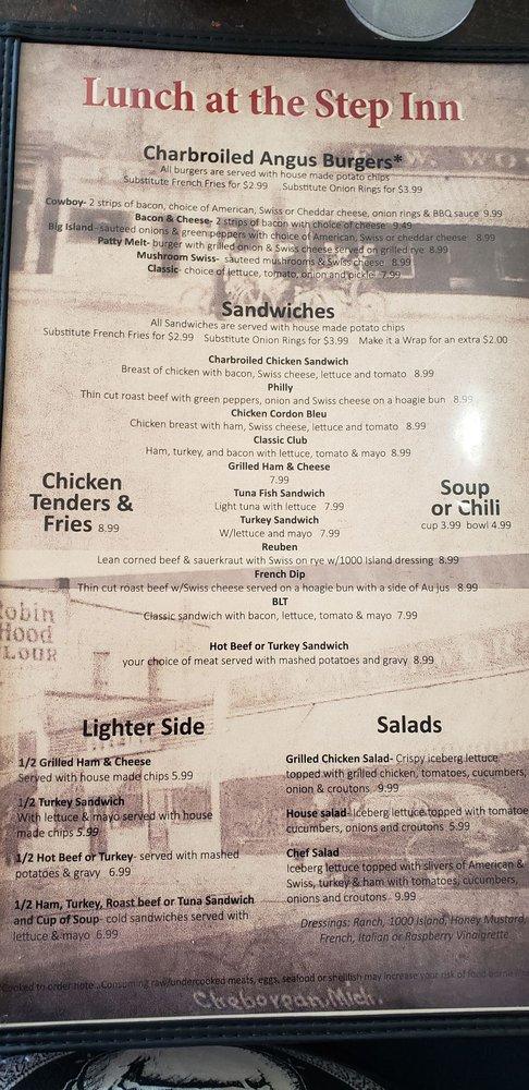 Menu at Step Inn restaurant, Cheboygan