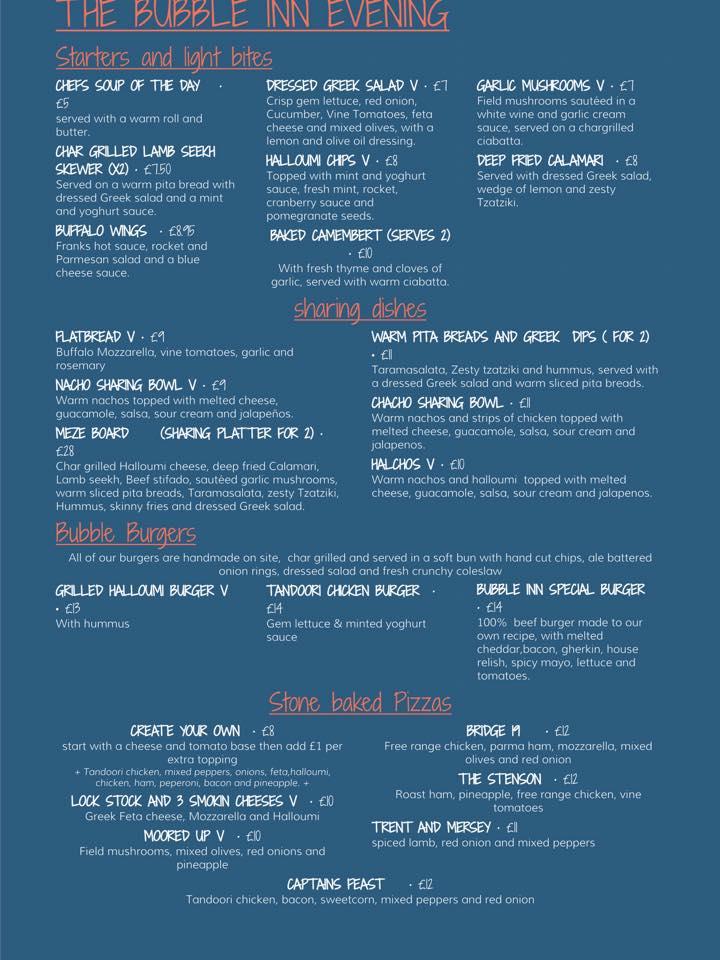Menu at The Bubble Inn Coton in the Elms pub & bar, Rosliston