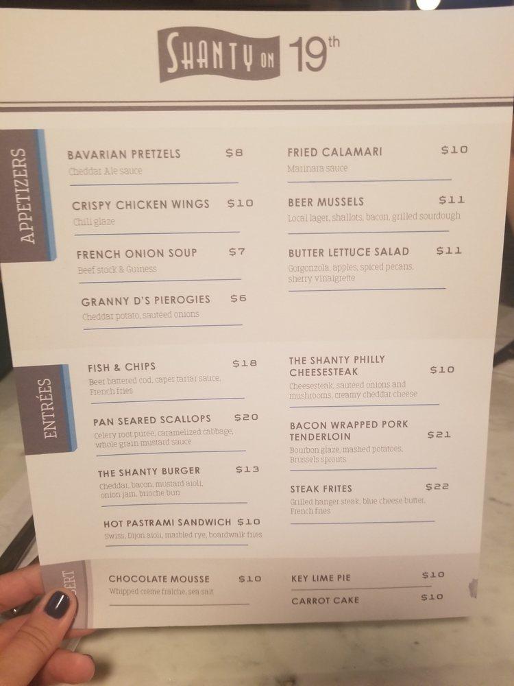 Menu at The Shanty on 19th restaurant, Allentown
