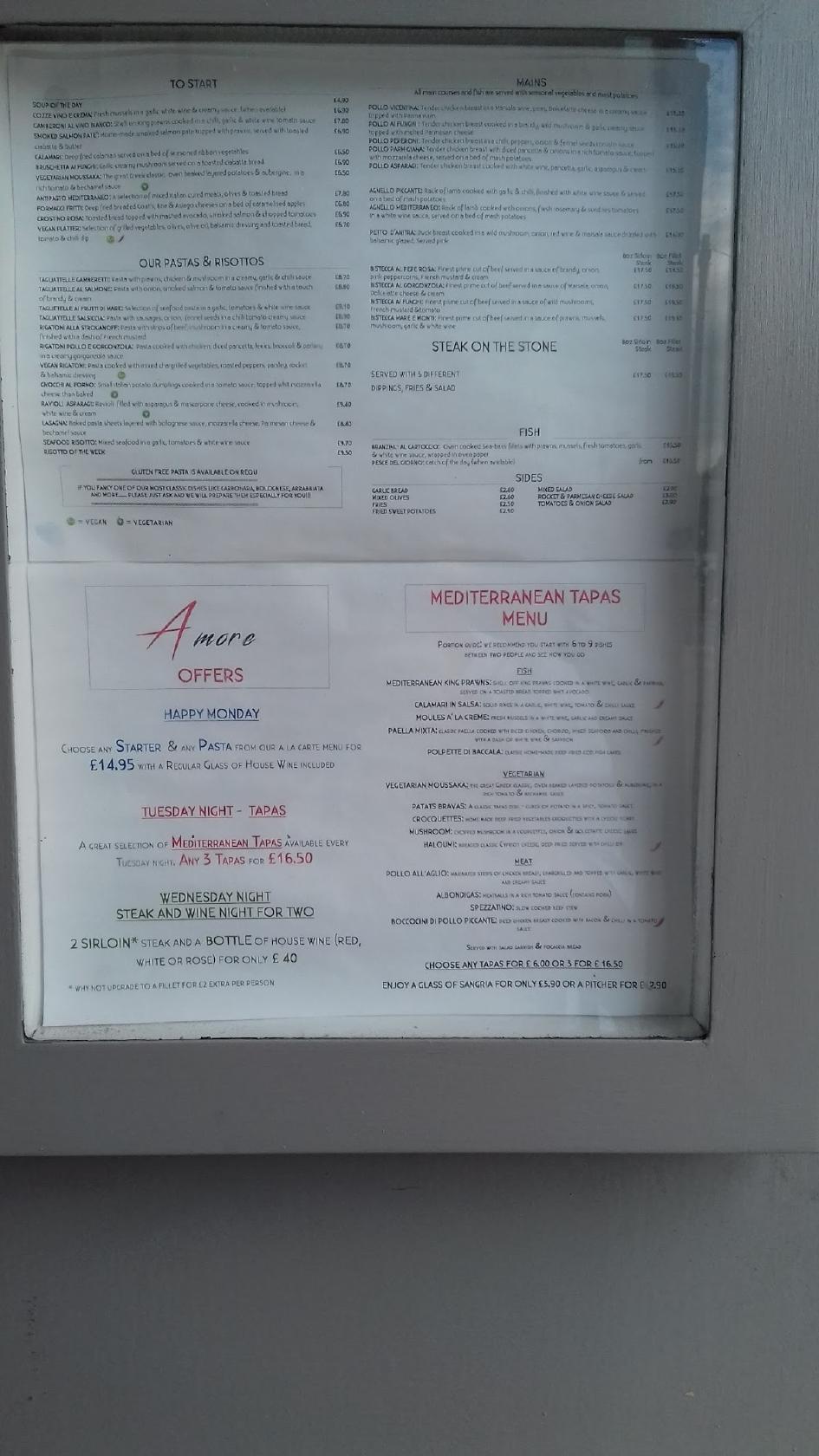 Menu at Amore Restaurant, Melton Mowbray