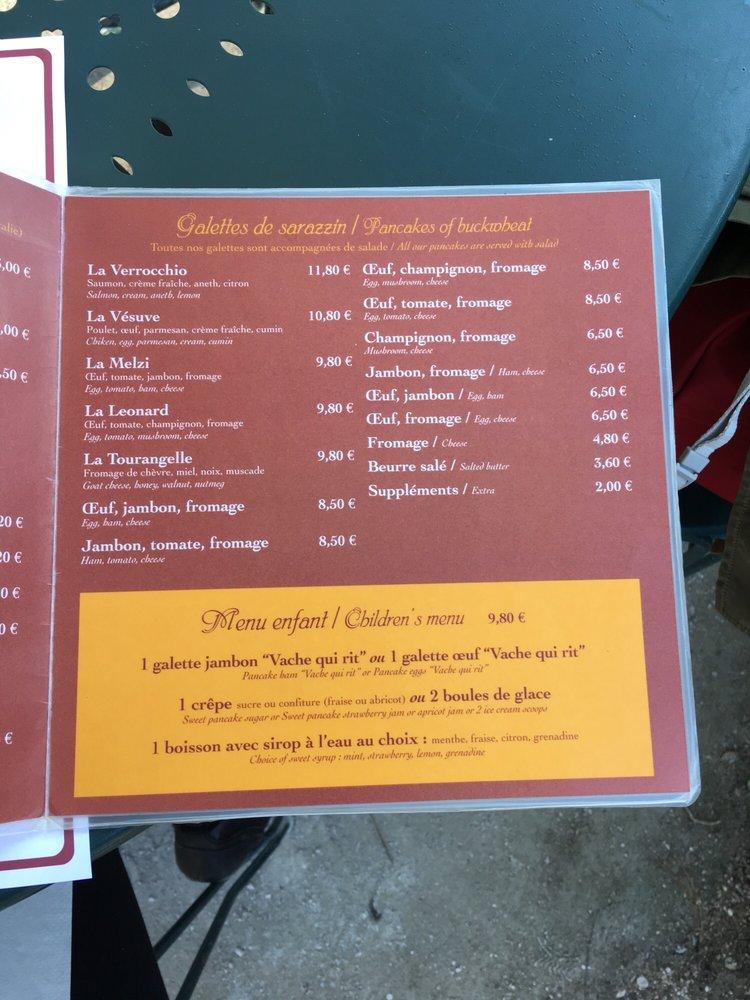 Menu au Café du Château du Clos Lucé, Amboise