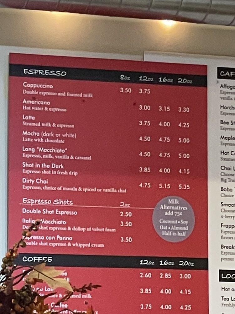 Menu at Hub Coffee cafe, Helena
