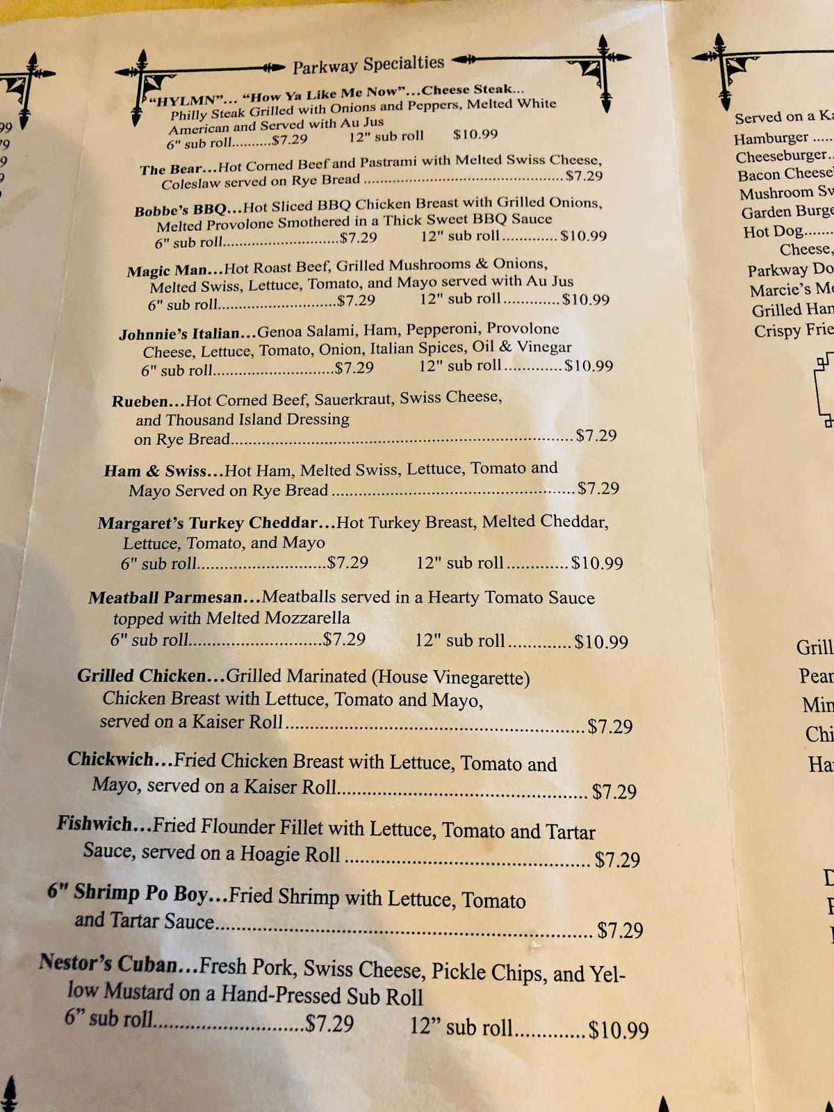 Menu at Parkway Grille restaurant, Fernandina Beach