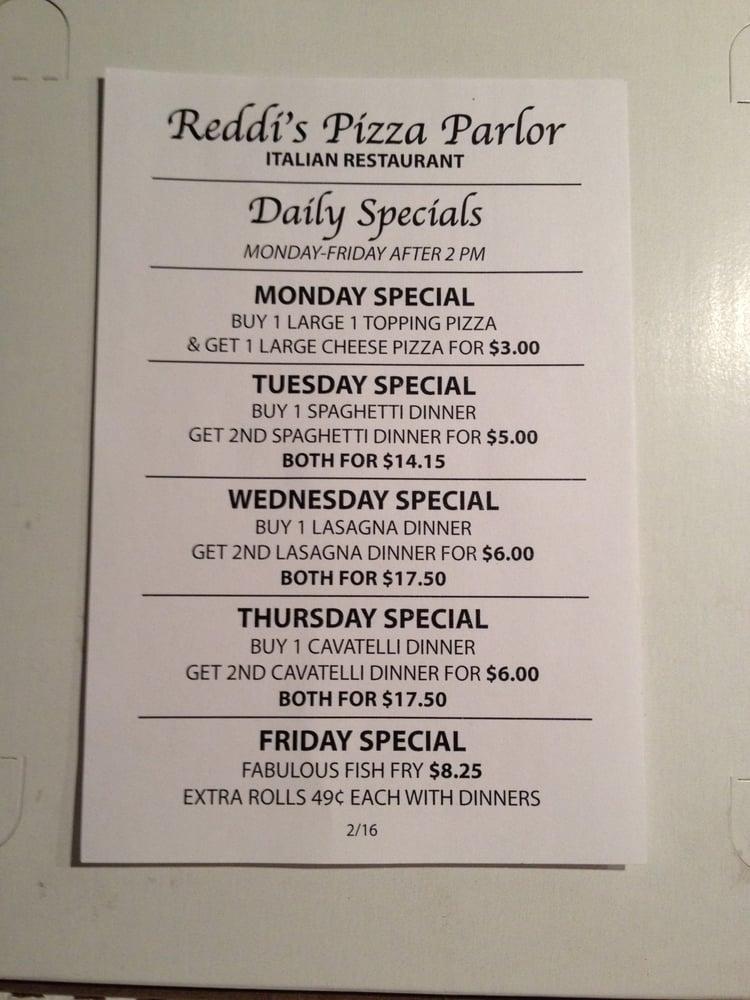 Menu at Reddi's Pizza Parlor pizzeria, Maple Heights