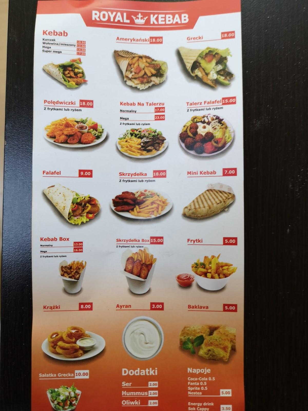 Menu at Royal kebab restaurant, Warsaw