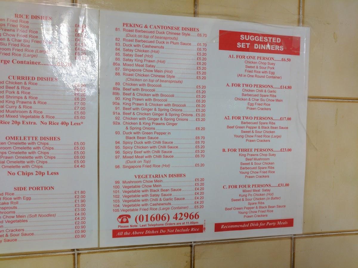 Menu at Sunho Fish Chips & Chinese Takeaway restaurant, Northwich