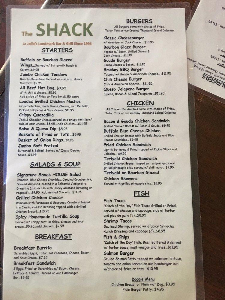 Menu at The Shack Bar & Grill, San Diego