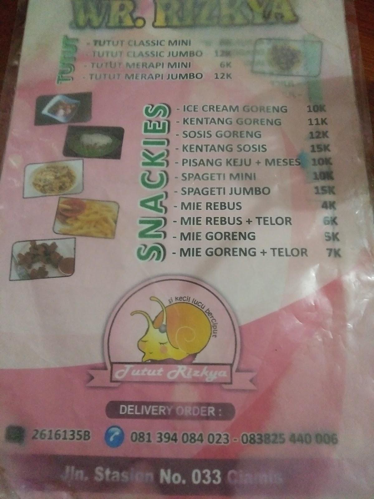 Menu at Tutut Rizkya / Wr Rizkya cafe, Ciamis