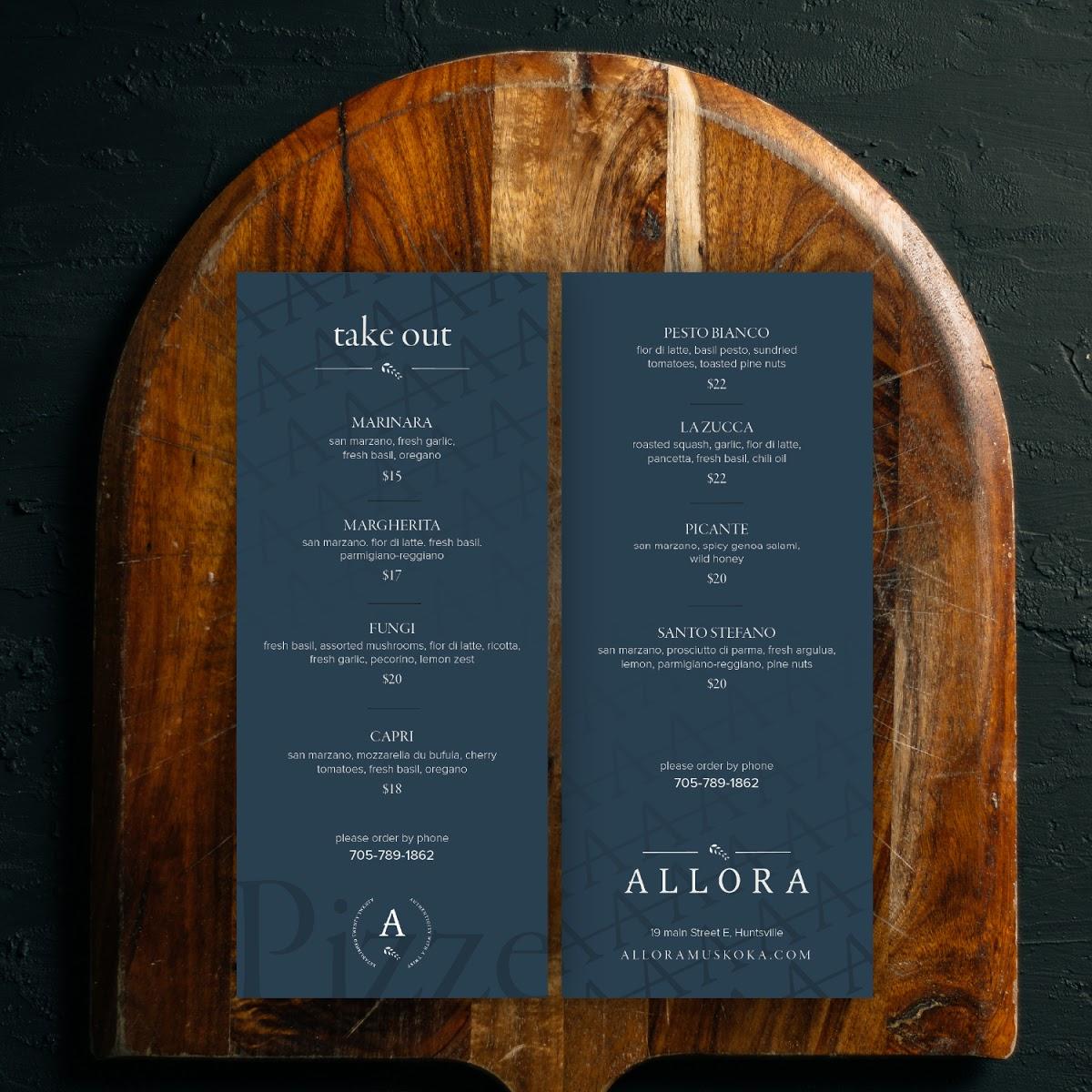 Menu at Allora pub & bar, Huntsville