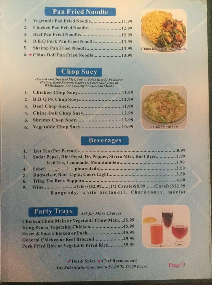 Menu at China Doll Chinese Restaurant, Red Bluff