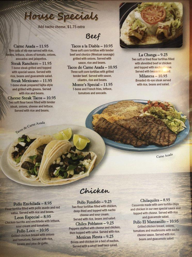 Menu at El Manzanillo Mexican Restaurant, Murphy, US-64 # 1370