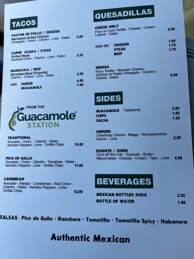 Menu at Guacamole Station restaurant, Dania Beach