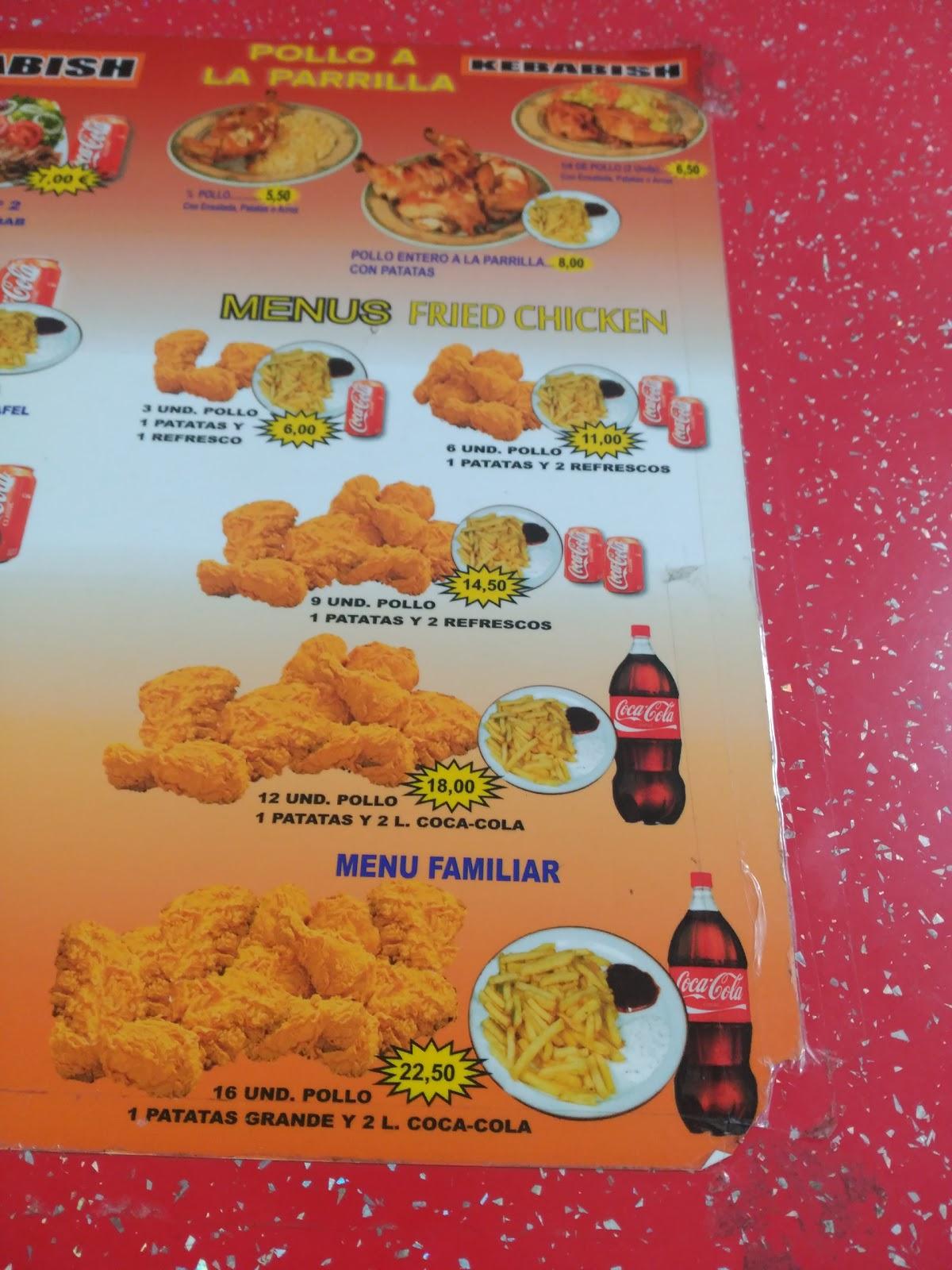 Menu at Kebabish restaurant, Villanueva de la Cañada