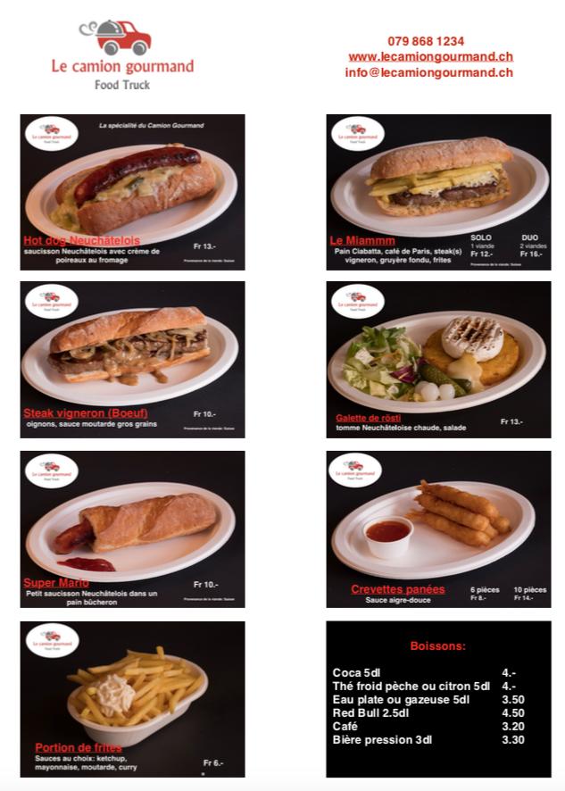 Menu da Le camion gourmand - Food Truck, Svizzera