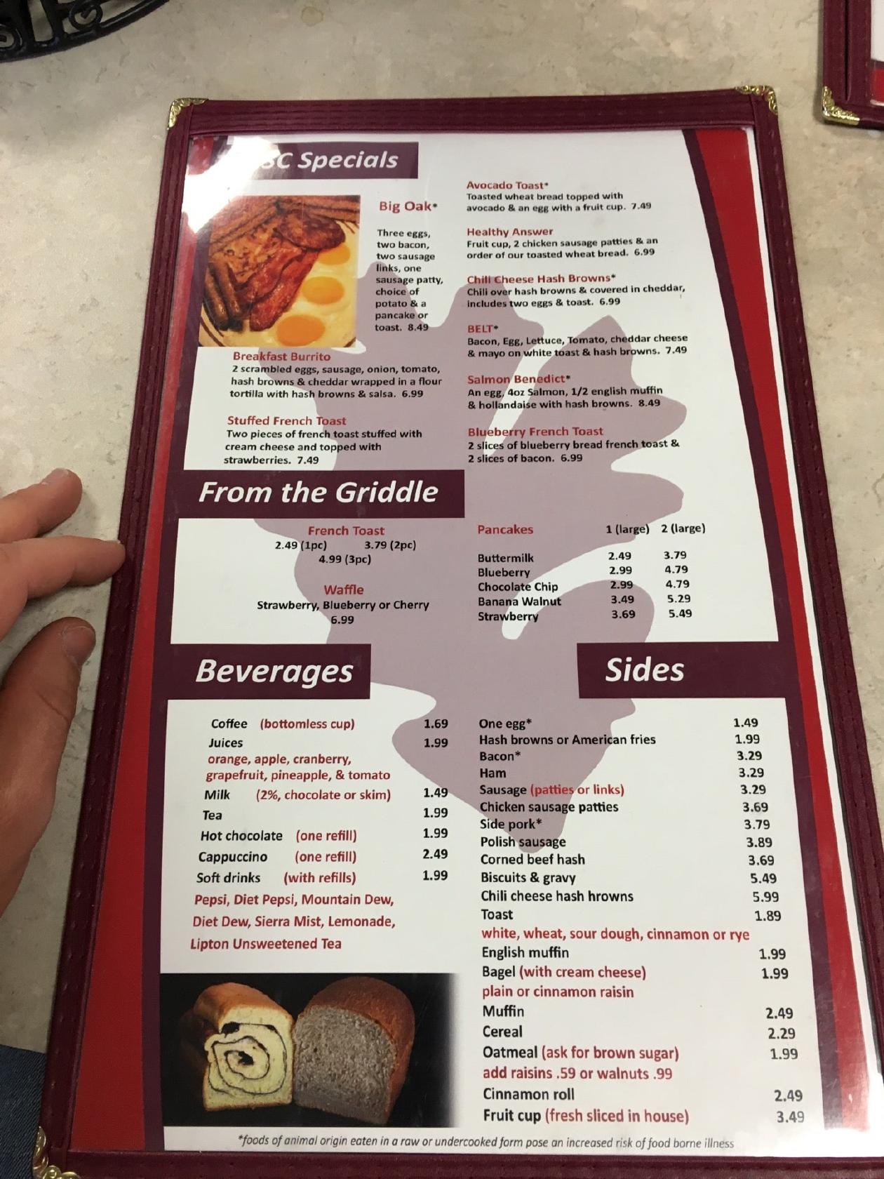 Menu at Oak Street Cafe, De Pere