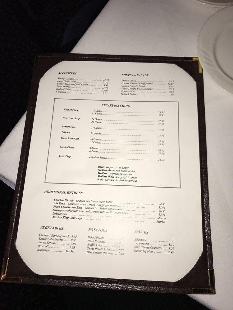 Menu at Omaha Prime steakhouse, Omaha
