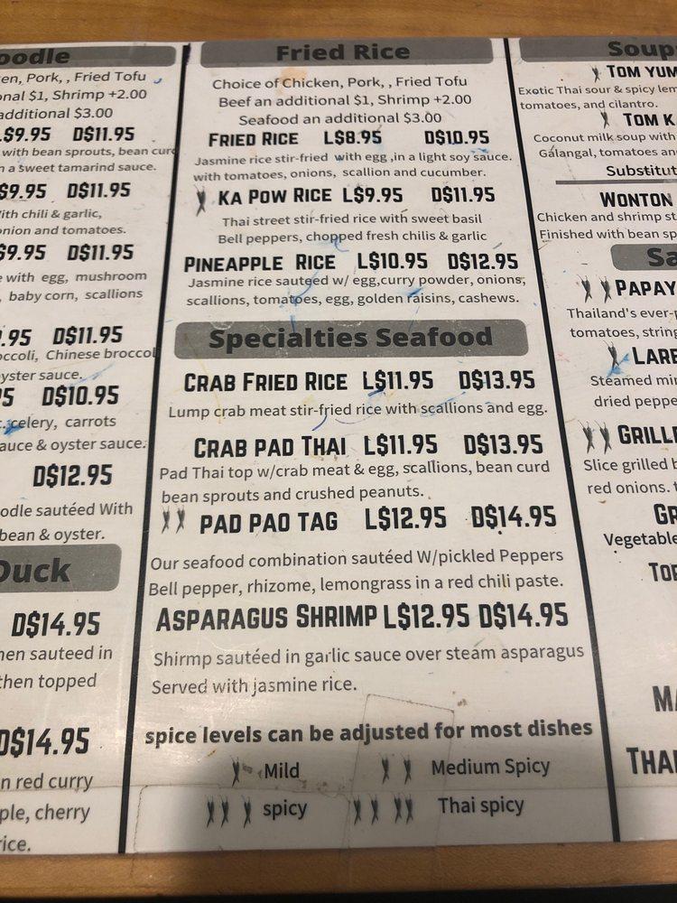 Menu at Pick Thai restaurant, Crofton