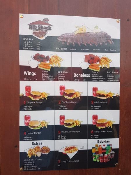 Menu at Rib Shack restaurant, Ciudad Cuauhtemoc