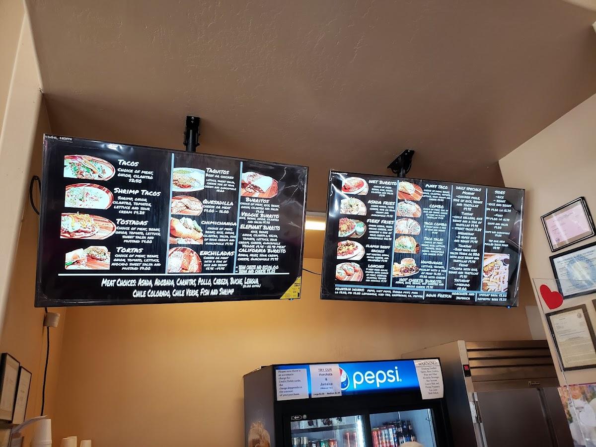 Menu at Taco Samich restaurant, Tehachapi