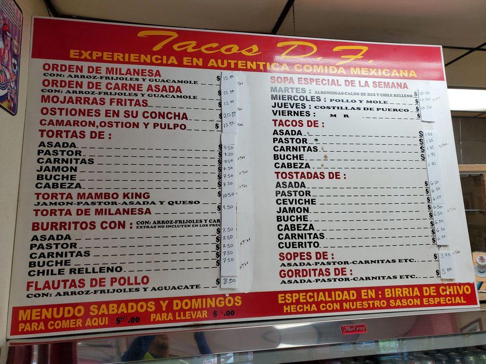 Menu at Tacos DF restaurant, Oxnard, 636 S C St