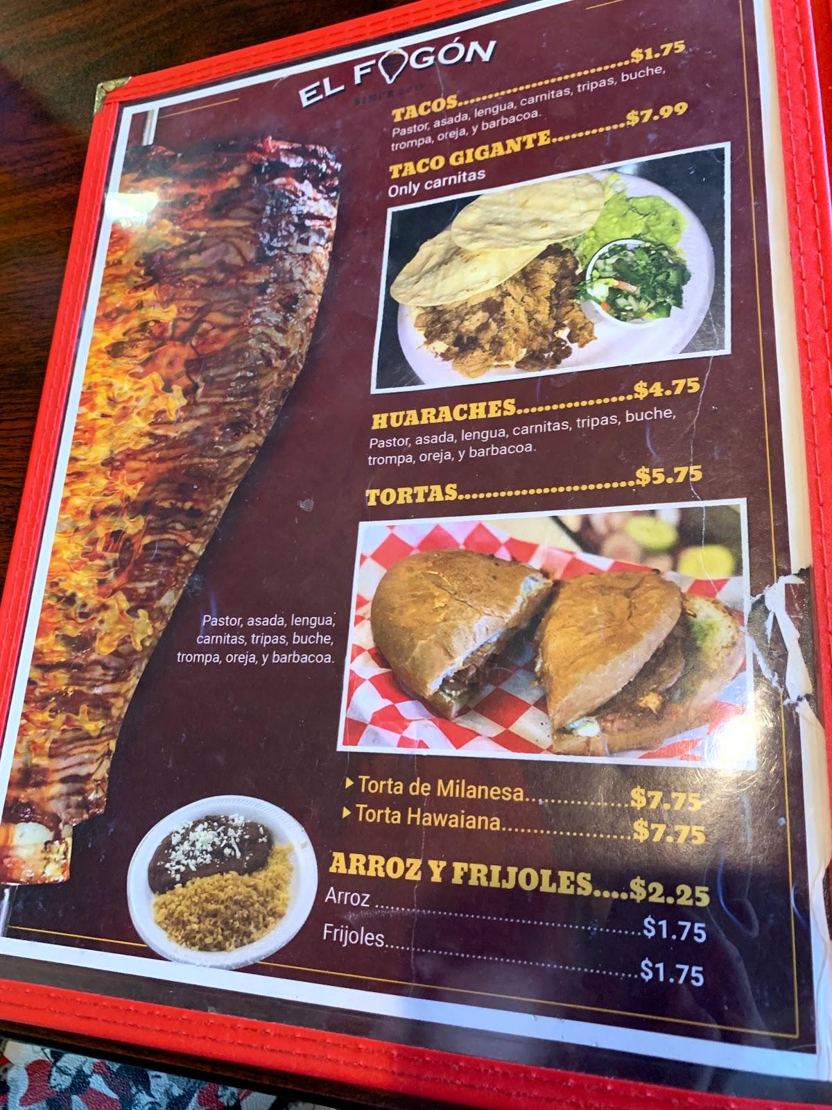 Menu at Taqueria El Fogon restaurant, Wichita, S Bluffview Dr