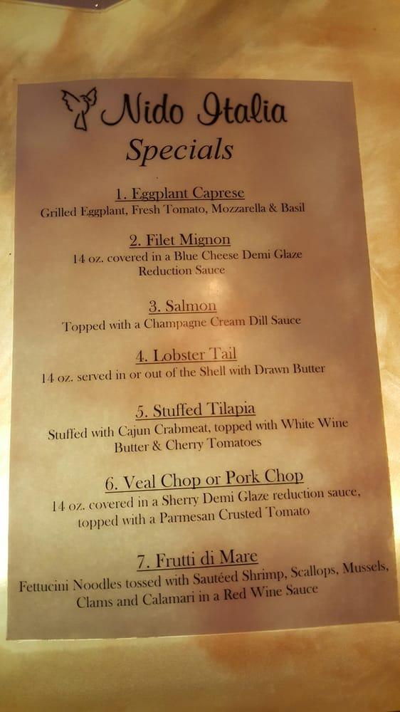 Menu at Angelos Nido Italia Restaurant, Cleveland