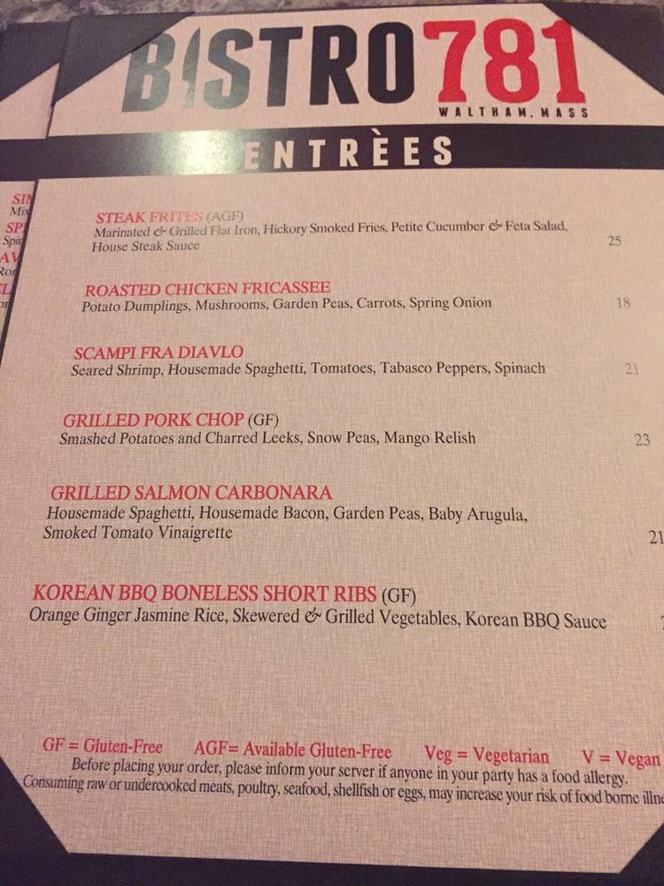 Menu at Bistro781 pub & bar, Waltham