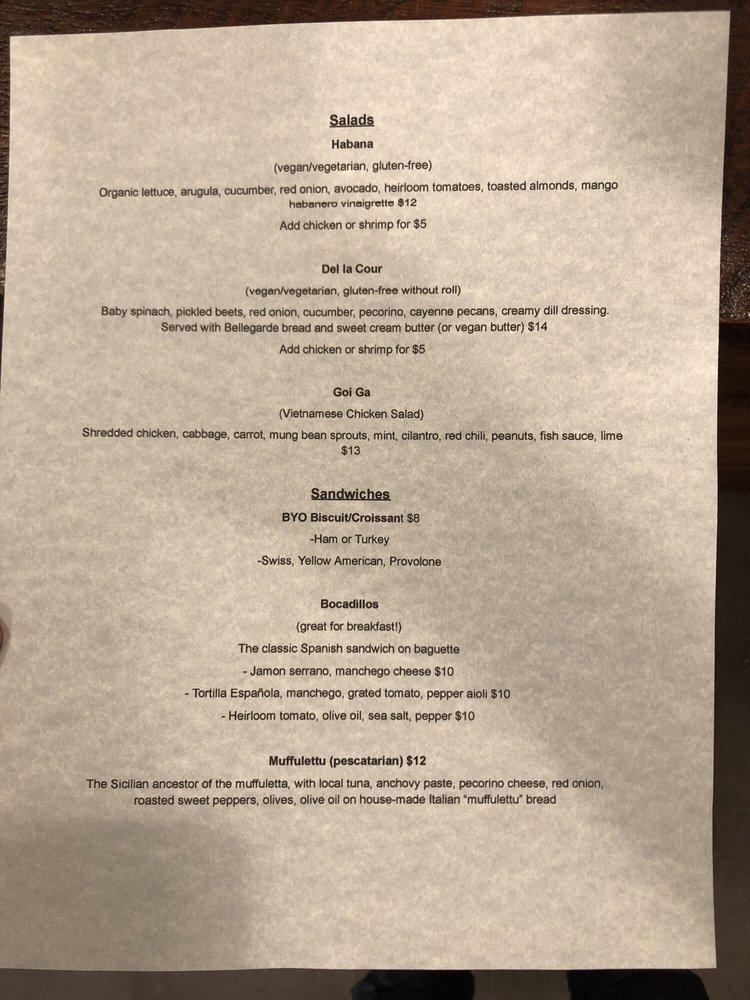 Menu at Cafe Cour, New Orleans