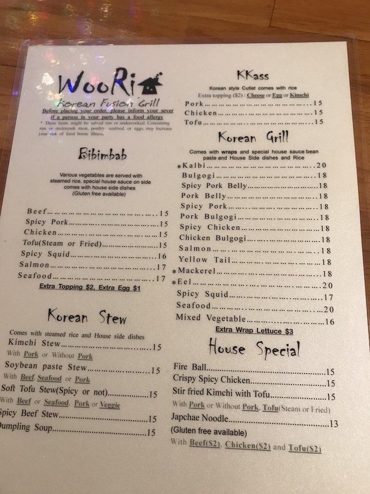 Menu at WooRi Korean Fusion Grill restaurant, Arlington