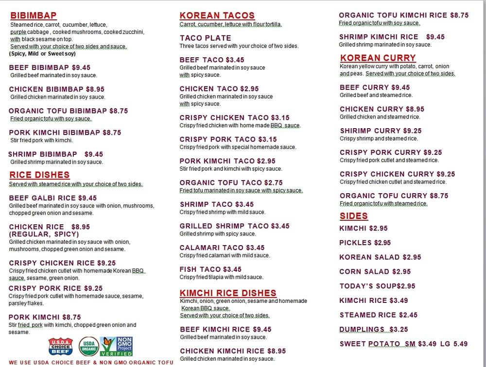 Menu at Blossom Tree restaurant, Atlanta