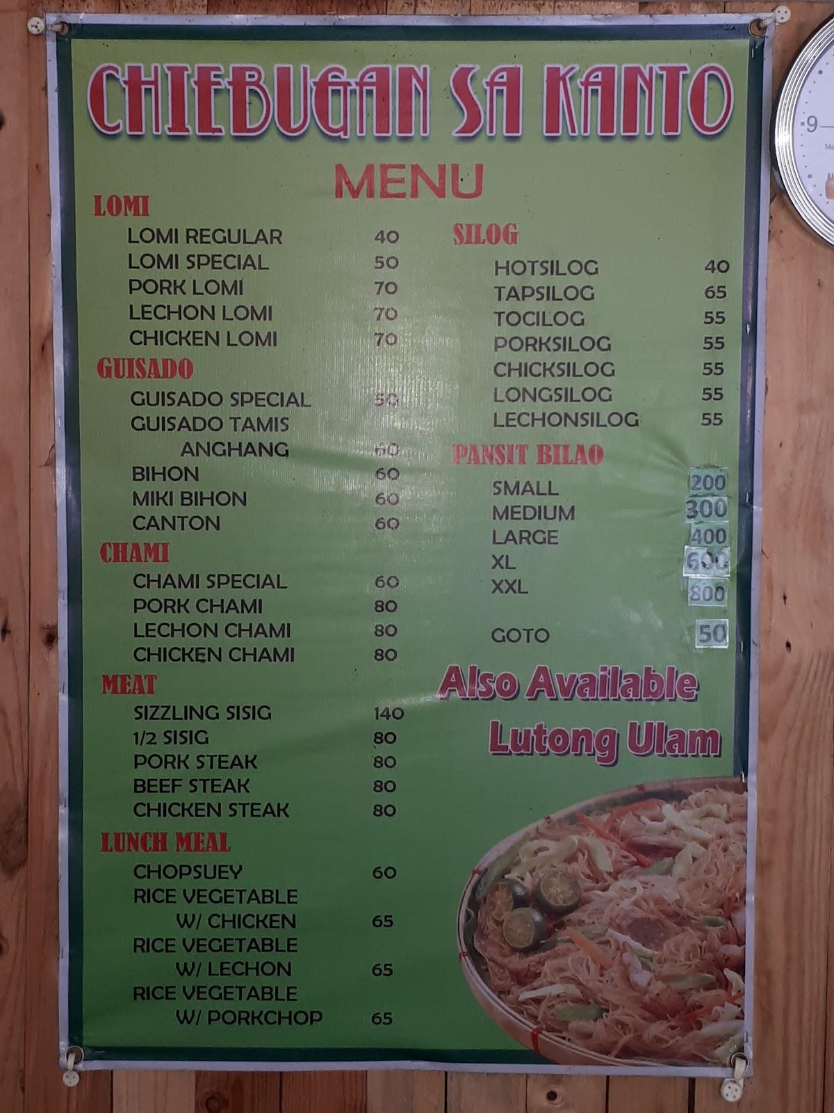 Menu at Chiebugan Sa Kanto restaurant, Batangas