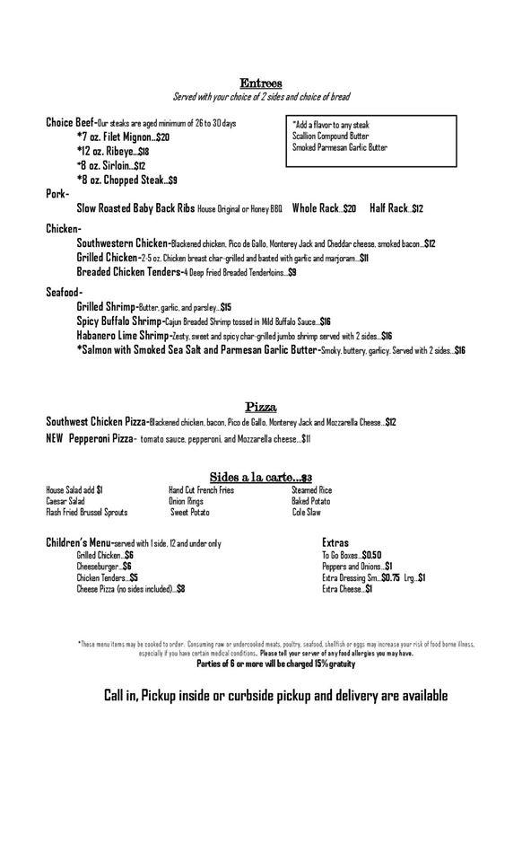 Menu at Generations Casual Dining restaurant, Jonesville