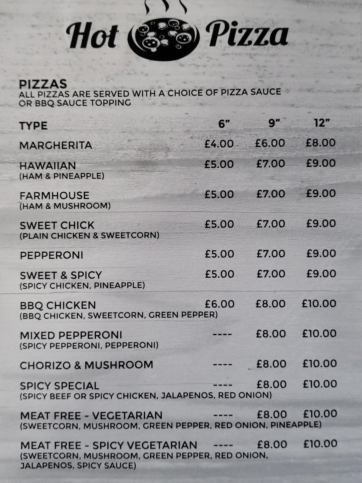 Menu at Hope Pizza House pizzeria, Hope