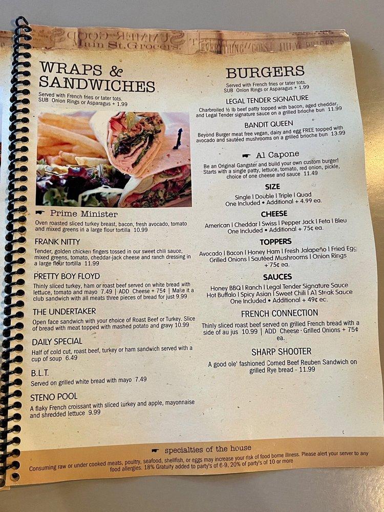 Menu at Legal Tender Restaurant, Evanston