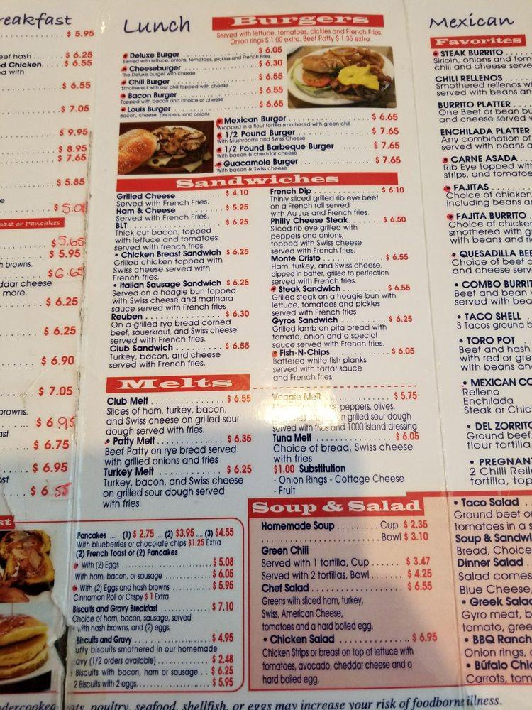 Menu at Louis' Diner restaurant, Littleton