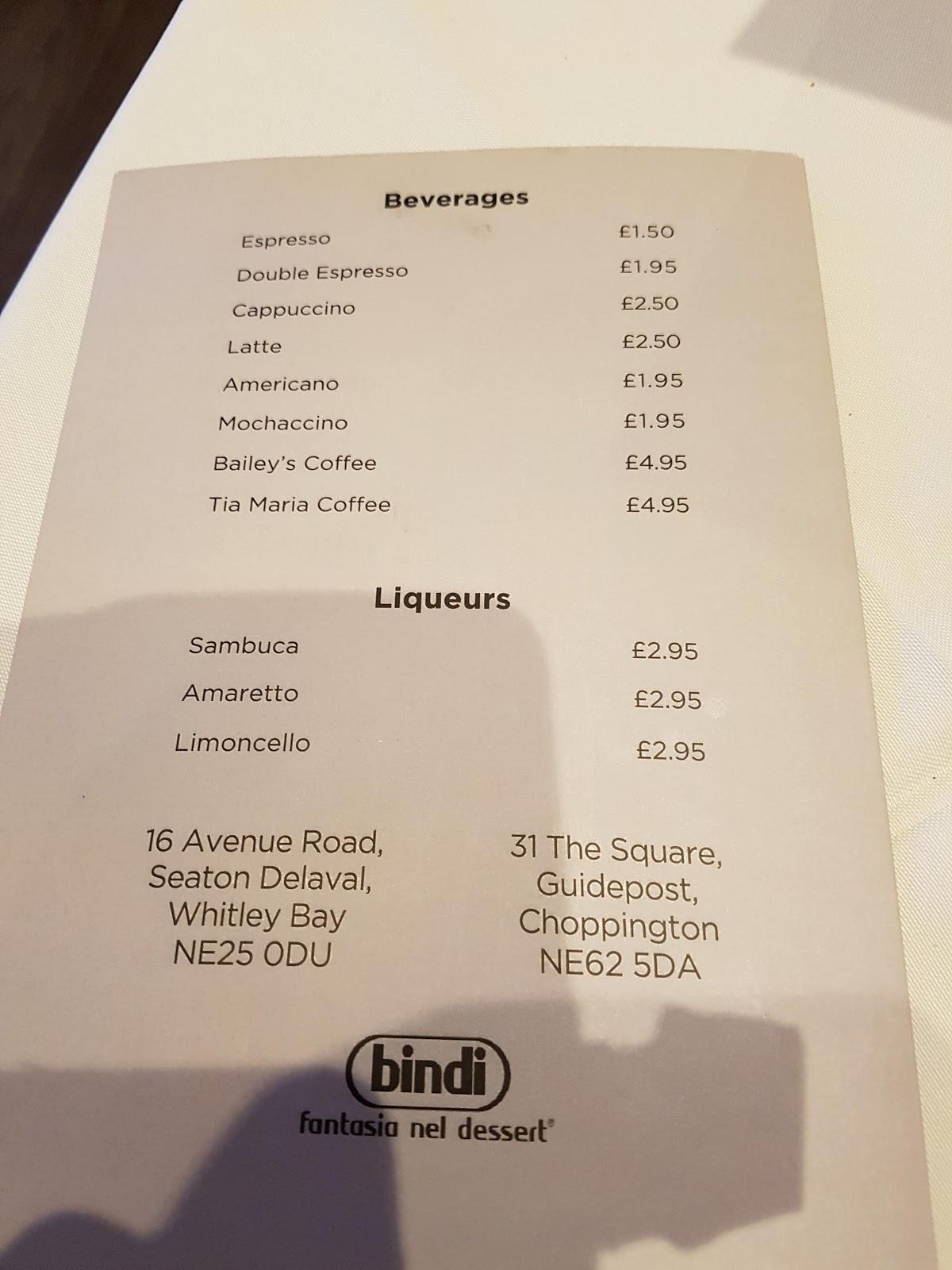 Menu at Raffaello's Guidepost restaurant, Choppington