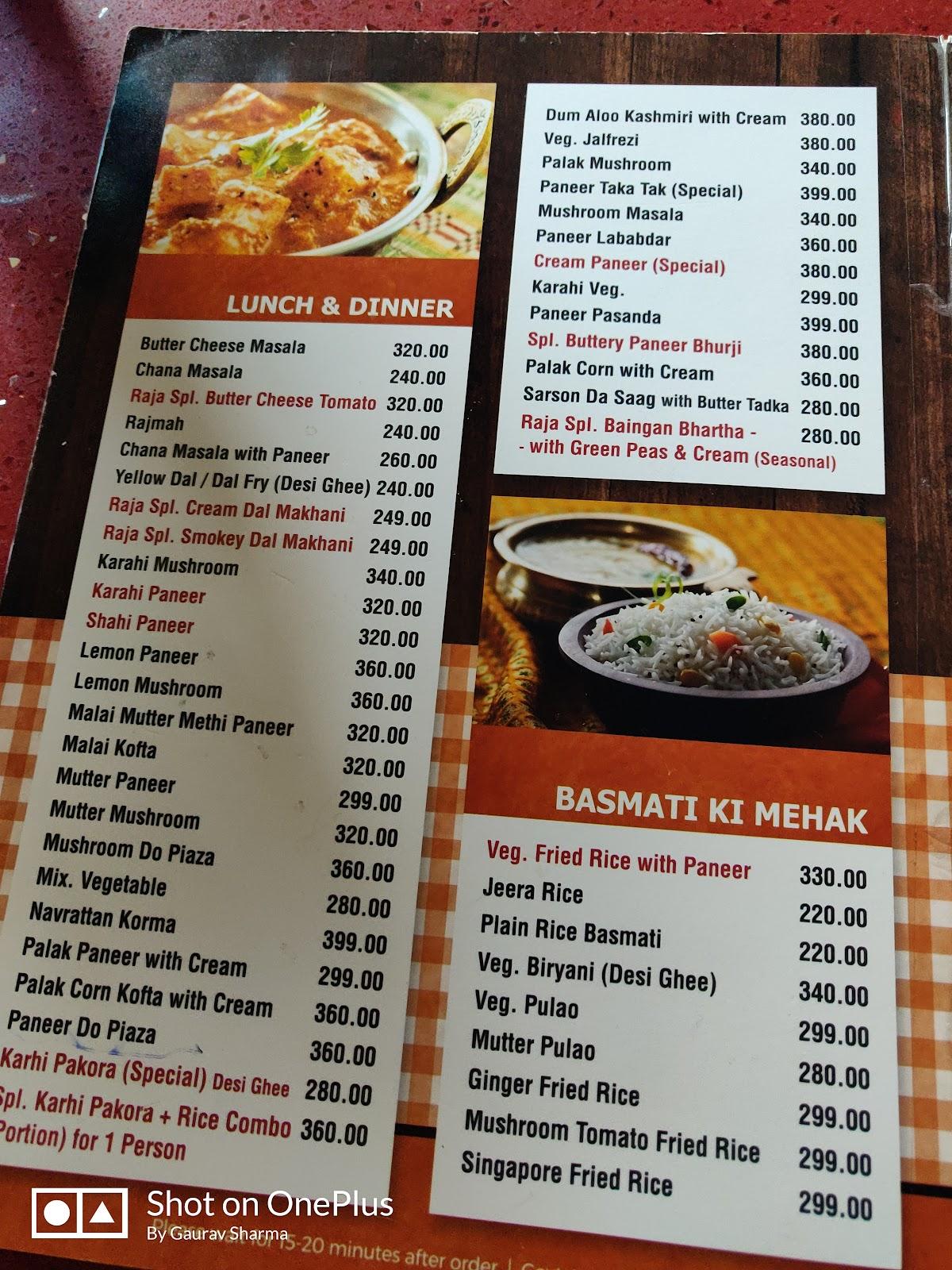 Menu at Raja Dhaba Jagraon Aligarh, Aligarh