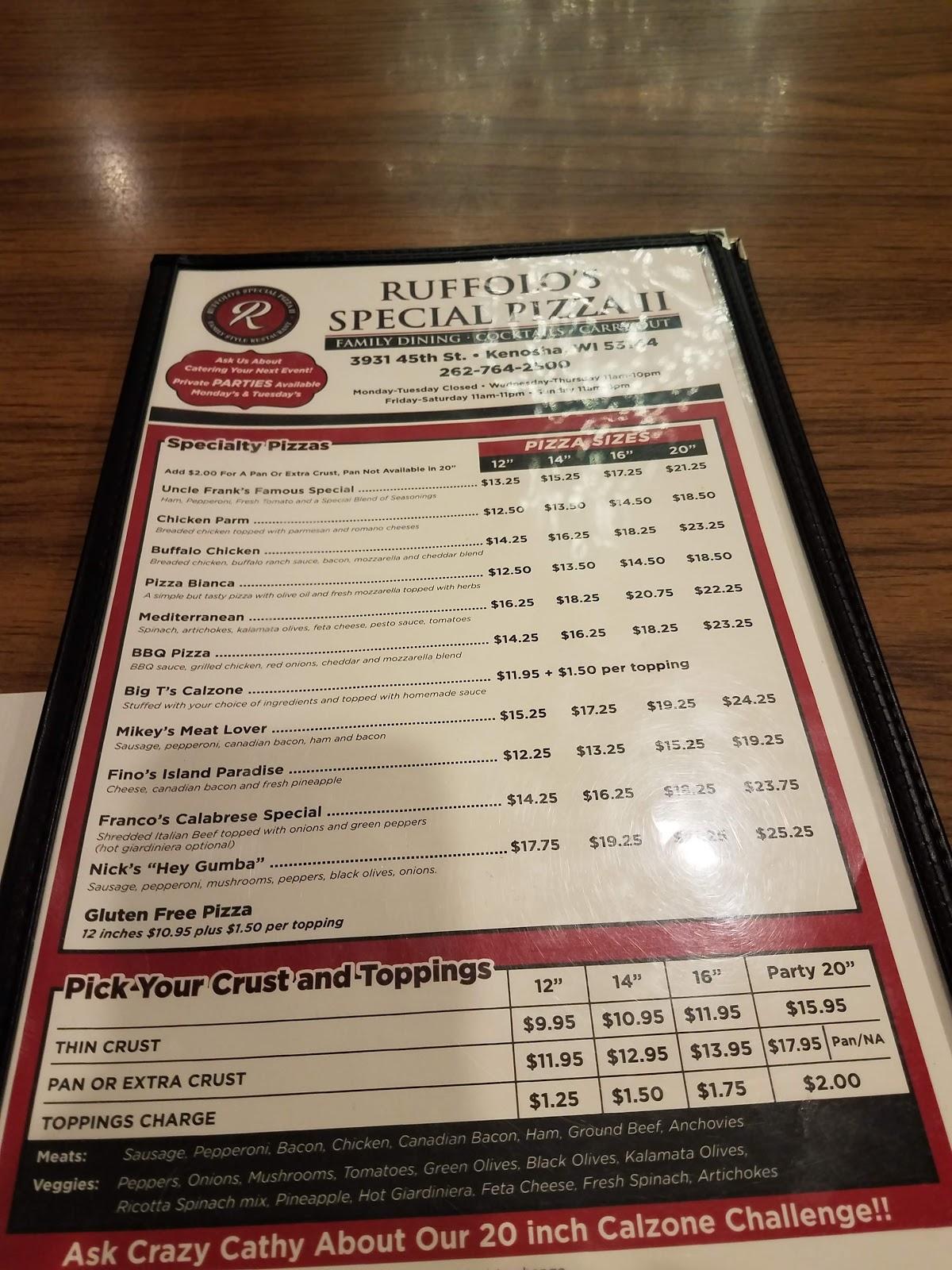 Menu at Ruffolo's Special Pizza 2 pizzeria, Kenosha, 45th St