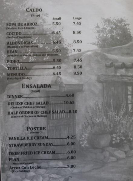 Menu at Señor Campos restaurant, La Habra