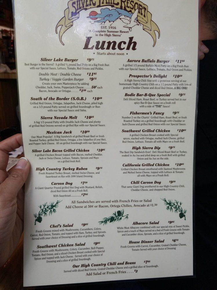 Menu at Silver Lake Cafe, June Lake, CA-158