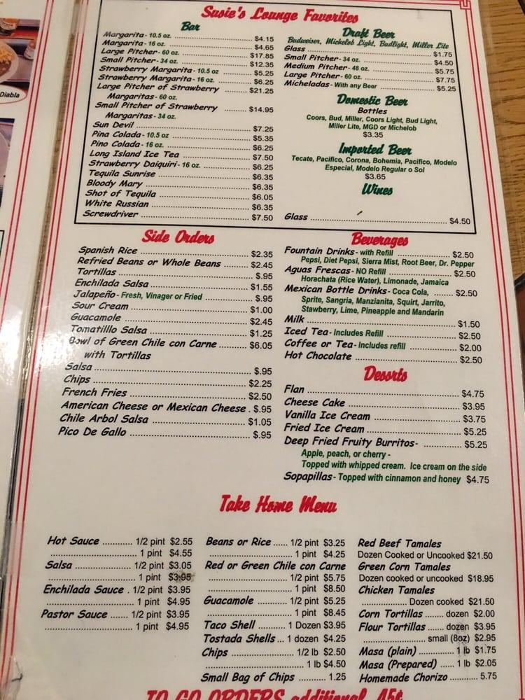 Menu at Susie's Mexican Cafe and Lounge, Tempe, E University Dr