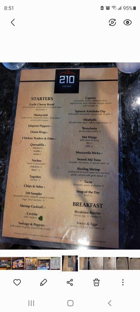 Menu at 210 Tavern pub & bar, Rancho Cucamonga